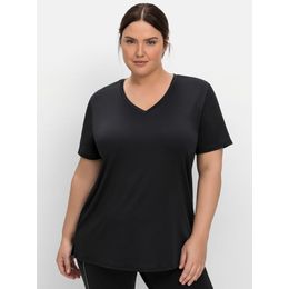 T-Shirt sheego "Funktionsshirt", Damen, Gr. 52/54, schwarz, 90% Polyester, 10% Elasthan, unifarben, Rundhals, Shirts T-Shirt