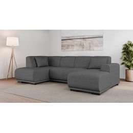 Wohnlandschaft Home Affaire "BORNHOLM U-Form mit Recamiere rechts/links, B/T/H: 300/162/85 cm", grau (dunkelgrau), B:300cm H:85cm T:162cm, 100% Polyester, Sofas, Wohnlandschaft, U-Form mit Wellenunterfederung, Recamiere rechts oder links bestellbar