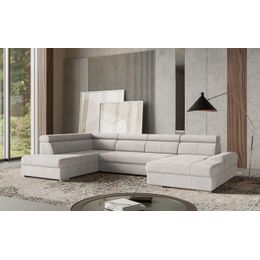Sit & More Wohnlandschaft SIT & MORE "U-Form", grau (hellgrau), B:345cm H:79cm T:213cm, 90% Polyester, 10% Polyamid, Sofas, Wohnlandschaft, mit verstellbaren Kopfteilen, wahlweise mit Bettfunktion