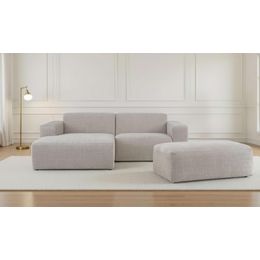 Ecksofa Inosign "Koa,228cm, L-Form, Modulsofa, Webstoff, Cord, Struktur, Chenille", cream, B:228cm H:88cm T:159cm, 100% Polyester, Sofas, Ecksofa, Designsofa, Set, Hocker inklusive, weicher Lounge-Sitzkomfort