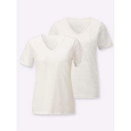 Kurzarmshirt Casual Looks "2er-Pack Shirts", Damen, Gr. 46, ecru, ecru, 100% Baumwolle, unifarben, V-Ausschnitt, Shirts Kurzarmshirt