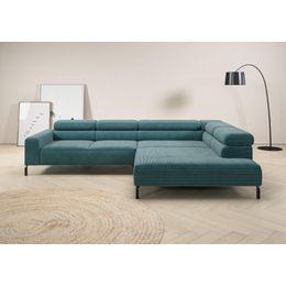 Ecksofa Home Affaire "Antonelli, L-Form, inkl. Kopfteilverstellung, Breite 312 cm", blau (petrol), B:312cm H:71cm T:219cm, 95% Polyester, 5% Nylon, Sofas, Ecksofa, ohne Sitztiefenverstellung, in Cord, petrol
