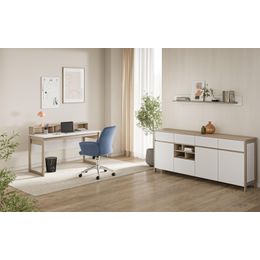 B&uuml;rom&ouml;bel-Set Home Affaire "Stranda im Scandi-Style, Home Office, B&uuml;ro in zwei Farben verf&uuml;gbar", wei&szlig; skandi eiche, Holzwerkstoff, Arbeitsm&ouml;bel-Sets, B&uuml;rom&ouml;bel-Set, enth&auml;lt Schreibtisch, Sideboard und Wandboard