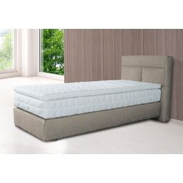 Boxspringbett, beige, B:105cm L:212cm, Bezug Kaltschaum-Topper: 100% Polyester, beidseitig mit Klimafaser versteppt. Abnehmbar und bei 40 C waschbar.;Bezug Kopfteil und seitliche Unterboxen: feiner Strukturstoff aus 77% Polyester, 23% Viskose.;Bezug Obermatratze: 100% Polyester, Westfalia Schlafkomfort, Komplettbetten, Boxspringbett