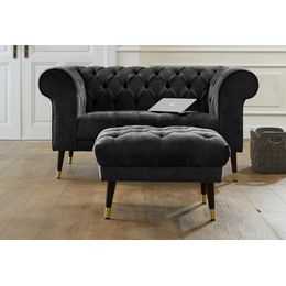 Hocker Home Affaire "Tinnum", schwarz, B:68cm H:45cm T:52cm, Luxus-Microfaser Vintageoptik (66% PU, 27% Polyester, 7% Baumwolle);Struktur weich( 97% Polyester, 3% Polyacryl), Hocker, Hocker
