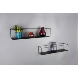 Ablageregal Mirrors and More "Tinka", schwarz, B:65cm H:15cm T:15cm, Metall, Regale, Ablageregal, Mit Metallstreben, Wandmontage