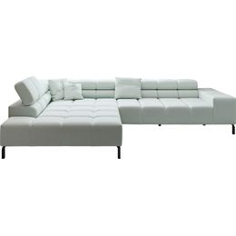 Ecksofa Home Affaire "Ancona New, wahlweise motorische Sitztiefenverstellung, auch in Cord", gr&uuml;n (mint), B:321cm T:216cm, 100% Polyester, Sofas, Ecksofa, feine Steppung, mit Kopfteilverstellung, 3 Zierkissen, L-Form