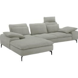 Ecksofa W.Schillig "valentinoo, Designsofa, bequem, elegant und zeitlos, L-Form", grau (stone r66), B:299cm H:83cm T:178cm, Chenille-Flachgewebe R66 (85% Polyester, 15% Nylon), Sofas, Ecksofa, inklusive Hocker, mit Sitztiefenverstellung, Breite 299 cm