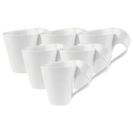Villeroy & Boch Becher VILLEROY & BOCH "Becher mit Henkel NewWave 300 ml 6er Set wei&szlig;", wei&szlig;, Porzellan, Trinkgef&auml;&szlig;e, Becher