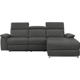 Ecksofa Home Affaire "Pareli, L-Form, 259cm,m. Recamiere, Echtleder, Kunstleder, Webstoff", schwarz, B:259cm H:98cm T:163cm, Sofas, Ecksofa, man. o. elektr. Relaxfunktion, USB/Kopfteilverstellg u. LED