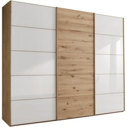 Schwebet&uuml;renschrank Wiemann "Cardiff", braun (bianco, eiche, nachbildung), B:246,3cm H:236cm T:67cm, Floatglas, Holzwerkstoff, Schr&auml;nke, Schwebet&uuml;renschrank, mit massiven Holzt&uuml;ren und Spiegel