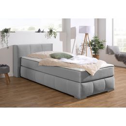 Boxspringbett Home Affaire "Chelles", silber, B:107cm L:225cm, Samtoptik (100% Polyester);Bezug der Spiegelfl&auml;che Matratzendrell aus 100% Polyester;Struktur fein 100% Polyester), Komplettbetten, Boxspringbett, inkl. Kaltschaumtopper, in 5 Breiten und 3 Matratzenarten