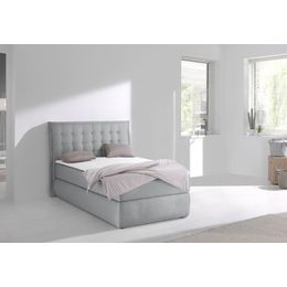 Boxspringbett Home Affaire "Sagres", grau, B:115cm L:210cm, Feinstruktur(100% Polyester);Bezug der Spiegelfl&auml;che Matratzendrell aus 100% Polyester, Komplettbetten, Boxspringbett, Kopfteil mit 2farbiger Flatterbiese und zweifarbigen Kn&ouml;pfen