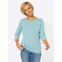 3/4 Arm-Pullover Classic Basics "Pullover", Damen, Gr. 52, blau (aquamarin), 100% Polyacryl, unifarben, Pullover 3/4 Arm-Pullover