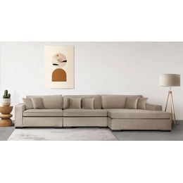Sofa-Eckelement Home Affaire "Skara XXL L-Form", beige (dunkelbeige), B:400cm H:86cm T:190cm, 100% Polyester, Polsterelemente, Sofa-Eckelement, Lounge-Sofa XXL mit Federkern-Polsterung, in vielen Bezugsvarianten