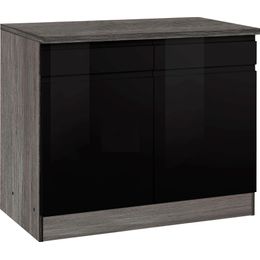 Unterschrank KOCHSTATION "KS-Virginia", schwarz (schwarz hochglanz), B:100cm H:85cm T:60cm, Holzwerkstoff, MDF, Schr&auml;nke, Unterschrank, 100 cm breit, mit 2 T&uuml;ren und 2 Schubk&auml;sten