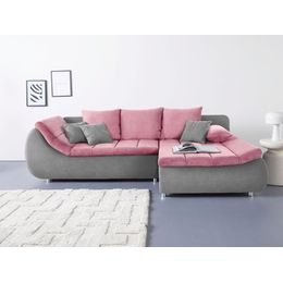Ecksofa Home Affaire "Imola, elegant und modern, aktuelle Steppung im Sitz, bequem, L-Form", lila (hellgrau, brombeer), B:271cm H:90cm T:104cm, Sofas, Ecksofa, frei im Raum stellbar, wahlweise mit Bettfunktion und Bettkasten