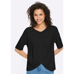 Kurzarmshirt Heine "Shirt", Damen, Gr. 40, schwarz, 95% Viskose, 5% Elasthan, unifarben, V-Ausschnitt, Shirts Kurzarmshirt