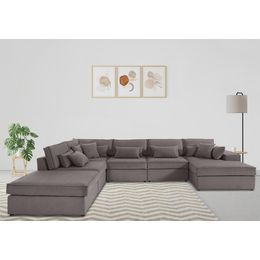 Wohnlandschaft OTTO HOME "Florid U-Form", grau (taupe), B:360cm H:75cm T:260cm, Baumwollmix (60% Baumwolle/40% Leinen);Struktur fein (100% Polyester);Samtoptik (100% Polyester);Samtvelours (100% Polyester);Struktur (100% Polyester);Struktur recycelt (100% recyceltes Polyester), Sofas, Wohnlandschaft, 6 Teile, bestehend aus Modulen, viele Bezugsqualit&auml;ten, auch in Cord