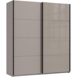 Kleiderschrank wimex "Tilburg, Metallgriffe, Made in Germany", grau (saharagrau, durchg&auml;ngige t&uuml;rfront glas saharagrau, absetzung grafit), B:180cm H:208cm T:65cm, Holzwerkstoff, Schr&auml;nke, Kleiderschrank, mit Schwebet&uuml;ren, jeweils 1 Glaselement, 180, 225 oder 270cm breit