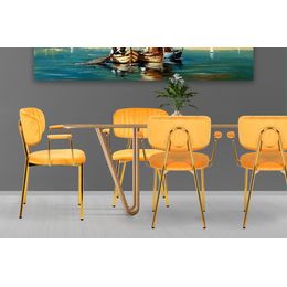 Polsterstuhl Kayoom "Stuhl Giselle 225 2er-Set, Gestell aus Edelstahl", orange (hellorange), St&uuml;hle, B/H/T: 63cm x 80cm x 51cm, 2 Stk., Sitz:Stoffbezug aus 100% Polyester Gestell:100% Eisen, Polsterstuhl, mit Armlehnen, goldenes Gestell aus Edelstahl, Samtbezug, Ziern&auml;hte, B:63cm H:80cm T:51cm