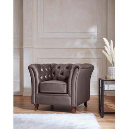 Chesterfield-Sessel Home Affaire "Reims Cocktailsessel, Sessel", braun, B:98cm H:76cm T:88cm, Samtoptik (100% Polyester), Sessel, Chesterfield-Sessel, mit echter Chesterfield-Knopfheftung, hochwertige Verarbeitung