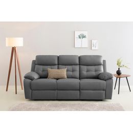 3-Sitzer Home Affaire "Lannilis", grau, B:210cm H:99cm T:92cm, Kunstleder 100% Polyurethan, Sofas, 3-Sitzer, mit manueller und elektrischer Relaxfunktion