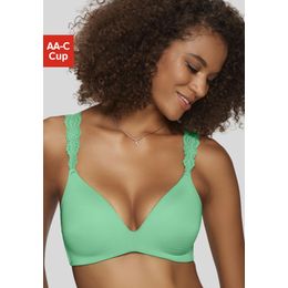 Push-up-BH Lascana, Damen, Gr. 70, Cup B, gr&uuml;n, Microtouch, Obermaterial: 60% Polyamid, 35% Polyester, 5% Elasthan, BHs Push-up-BH, ohne B&uuml;gel mit wundersch&ouml;nen Spitzentr&auml;gern, Dessous, Topseller