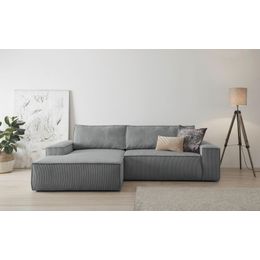 Ecksofa Home Affaire "SHERWOOD L-Form, 267 cm - OTTO. Verl&auml;ssliche Qualit&auml;t.", grau (dunkelgrau), B:267cm H:85cm T:167cm, 100% Polyester, Sofas, Ecksofa, Schlaffunktion mit Bettkasten (210x136 cm), Cord, Vintage, Samtvelours