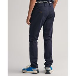 Chinohose Gant "SLIM TWILL CHINOS", Herren, Gr. 38, L&auml;nge 32, blau (marine), Twill, Obermaterial: 98% Baumwolle, 2% Elasthan, unifarben, slim fit kn&ouml;chellang, Hosen Chinohose, mit gef&uuml;tterten Seitentaschen