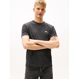 T-Shirt Tommy Jeans "TJM REG BADGE", Herren, Gr. XL, schwarz htr, Single Jersey, Obermaterial: 60% Baumwolle, 40% Polyester, regular fit normal, Rundhals, Shirts T-Shirt, Rundhals, Jersey, meliert, regular fit