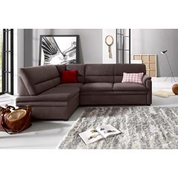 Sit & More Ecksofa SIT & MORE "Pisa L-Form", braun (dunkelbraun), B:245cm H:89cm T:161cm, NaturLEDER (echtes Rindsleder), Korpus in Kunstleder SOFTLUX;Luxus-Microfaser (90% Polyester, 10% Polyamid);Struktur (100% Polyester);Luxus-Microfaser ALTARA NUBUCK (100% Polyester), Sofas, Ecksofa, mit Federkern, wahlweise mit Bettfunktion