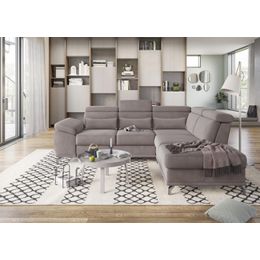 Sit & More Ecksofa SIT & MORE "Cabrio L-Form, B: 274 cm, mit Sitztiefen-, Arm- & Kopfteilverstellung", braun (savannah), B:274cm H:87cm T:230cm, 100% Polyester, Sofas, Ecksofa, 3 Nierenkissen, Federkern, optional Bettfunktion und Stauraum