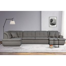 Wohnlandschaft Home Affaire "BRISBANE NEU U-Form", grau, B:380cm H:83cm T:202cm, 88% Polyester, 9% Rayon, 3% Nylon, Sofas, Wohnlandschaft, mit feiner Steppung, Matten-Optik, incl. Zierkissen