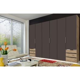 Kleiderschrank wimex "Level by fresh to go", grau (plankeneichefarben, graphit), B:300cm H:216cm T:58cm, Schr&auml;nke, Kleiderschrank, mit Schubladen