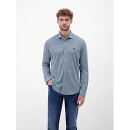 Langarmhemd Lerros, Herren, Gr. M, N-Gr, storm blau, Web, Obermaterial: 100% Baumwolle, kariert, regular fit normal, Manschette, Hemden Langarmhemd, mit Logo Stickerei