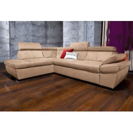 Ecksofa exxpo - SOFA FASHION "Salerno, Funktionssofa, hoher Sitzkomfort, Breite 268cm, L-Form", braun (cappuccino), B:268cm H:77cm T:204cm, NaturLeder;Primabelle-Microfaser (100% Polyester);Luxus-Kunstleder, Sofas, Ecksofa, inkl. Kopf- und Armteilverstellung, wahlweise mit Bettfunktion