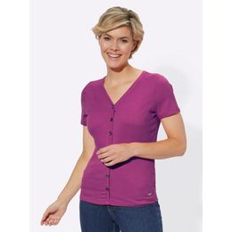 Kurzarmshirt Casual Looks "Shirt", Damen, Gr. 54, pink (magenta), 95% Viskose, 5% Elasthan, unifarben, V-Ausschnitt, Shirts Kurzarmshirt