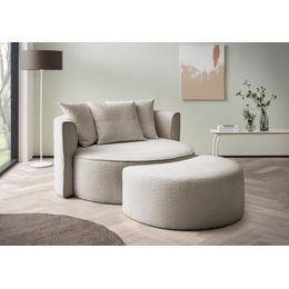 XXL-Sessel "ISALIE, Rundsessel mit Hocker, Lesesessel, Loveseat, Big-Sessel", grau (taupe), B:153cm H:98cm T:208cm, LeGer Home by Lena Gercke, Sessel, XXL-Sessel, trendige Stoffe, 3 Zierkissen, gro&szlig;e Sitzfl&auml;che, Cord, Samt, Boucl&eacute;