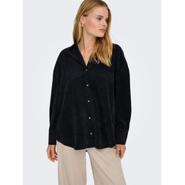 Langarmbluse Only "ONLMARIKE LIFE L/S CORD LOOSE SHIRT PNT", Damen, Gr. S, schwarz, Web, Obermaterial: 88% Polyester, 10% Nylon, 2% Elasthan, unifarben, loose fit, Blusen Langarmbluse