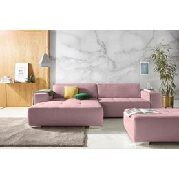 Ecksofa Home Affaire "Sapporo L-Form", rosa (altrosa), B:293cm H:78cm T:172cm, Struktur fein (100% Polyester);Luxus-Microfaser weich (90% Polyester, 10% Polyacryl);Struktur impr&auml;gniert (100% Polyester), Sofas, Ecksofa, wahlweise Bettfunktion oder Sitztiefenverstellung, Federkern
