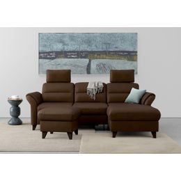 Sit & More Ecksofa SIT & MORE "Mellum L-Form", braun (dunkelbraun), B:250cm H:87cm T:163cm, 100% Polyester, Sofas, Ecksofa, Federkern, wahlweise mit Bettfunktion, Bettkasten und Armteilfunktion