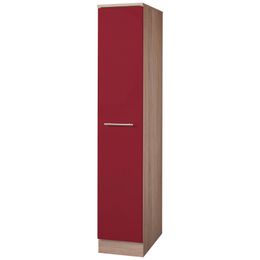 Wiho-K&uuml;chen Apothekerschrank WIHO K&Uuml;CHEN "Montana", rot (front: burgund, kopus: sonoma eiche), B:30cm H:165cm T:57cm, Schr&auml;nke, Apothekerschrank, Auszug mit 4 Ablagef&auml;chern