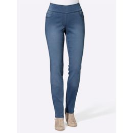 5-Pocket-Jeans Inspirationen, Damen, Gr. 44, Normalgr&ouml;&szlig;en, blau (blau, bleached), 81% Baumwolle, 17% Polyester, 2% Elasthan, unifarben, lang, Jeans 5-Pocket-Jeans