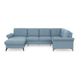 Wohnlandschaft Home Affaire "Calando U-Form", blau (hellblau), B:326cm H:91cm T:188cm, 98% Polyester 2% Polyamid, Sofas, Wohnlandschaft, wahlweise mit Bettfunktion, Bettkasten und Armteilfunktion
