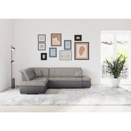 Ecksofa DOMO collection "Moric L-Form", grau (grau, silber), B:273cm H:80cm T:216cm, Sofas, Ecksofa, wahlweise mit Bettfunktion und Armlehnenverstellung, auch in Cord