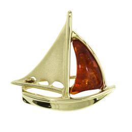 Brosche OSTSEE-SCHMUCK "- Schiff - Gold 333/000 - Bernstein" Gr. 25, gold (gold 333, goldfarben, gelb), Broschen, Damen, Blacklist, Gelbgold 333, Brosche