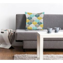 Dekokissen queence "Klaus", gr&uuml;n (gr&uuml;n, grau, bedruckt), B:40cm L:40cm, Polyester, Dekokissen_Sitzkissen_Kissenh&uuml;llen, Dekokissen, Kissenh&uuml;lle,Ginkobl&auml;tter,Natur,Gr&uuml;n,Blattmuster,Botanisch,Elegant