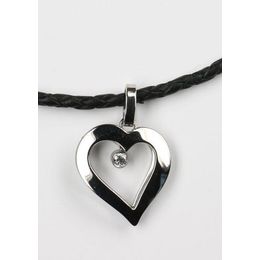 Kette mit Anh&auml;nger Firetti "Schmuck Geschenk Herz, geflochtenes Lederband", grau (schwarz, edelstahlfarben), Halsketten, Damen, Edelstahl Leder, L: 42, Edelstahl, Leder, Kette mit Anh&auml;nger, mit Zirkonia (synth.)