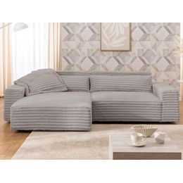 Ecksofa OTTO HOME "KINLEE Design-Sofa mit Recamiere rechts/links, Ma&szlig;e B/T/H 251/144/70cm", grau, B:251cm H:70cm T:144,5cm, 100% Polyester, Sofas, Ecksofa, L-Form mit Wellenunterfederung, ohne Bettfunktion, modern und beguem